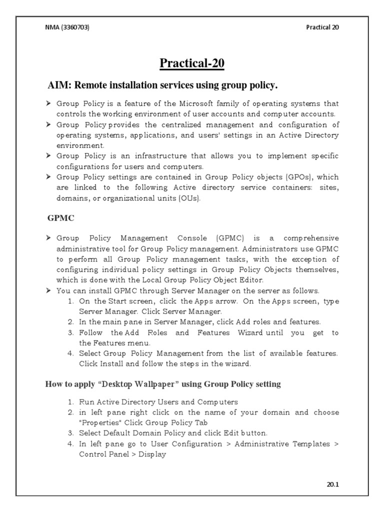 Practical 20 PDF | PDF | Group Policy | Active Directory