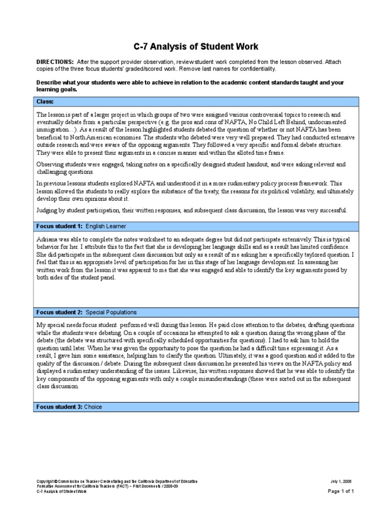 C-7analysisofstudentwork Yr 2 | PDF | Attention | Question