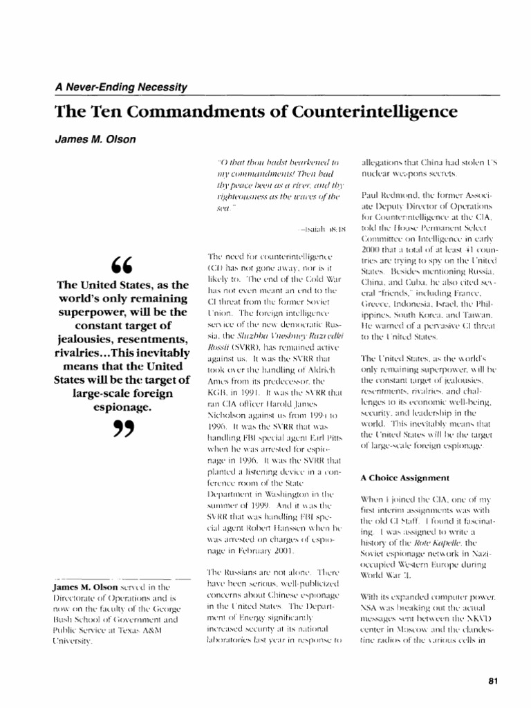 Ten Commandments of Espionage PDF | PDF | Counterintelligence | Central Intelligence Agency