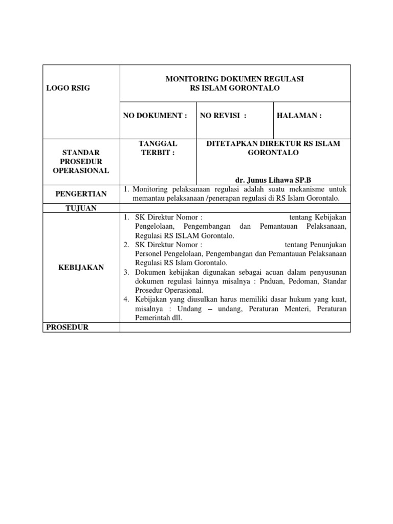 Logo Rsig Monitoring Dokumen Regulasi Rs Islam Gorontalo | PDF