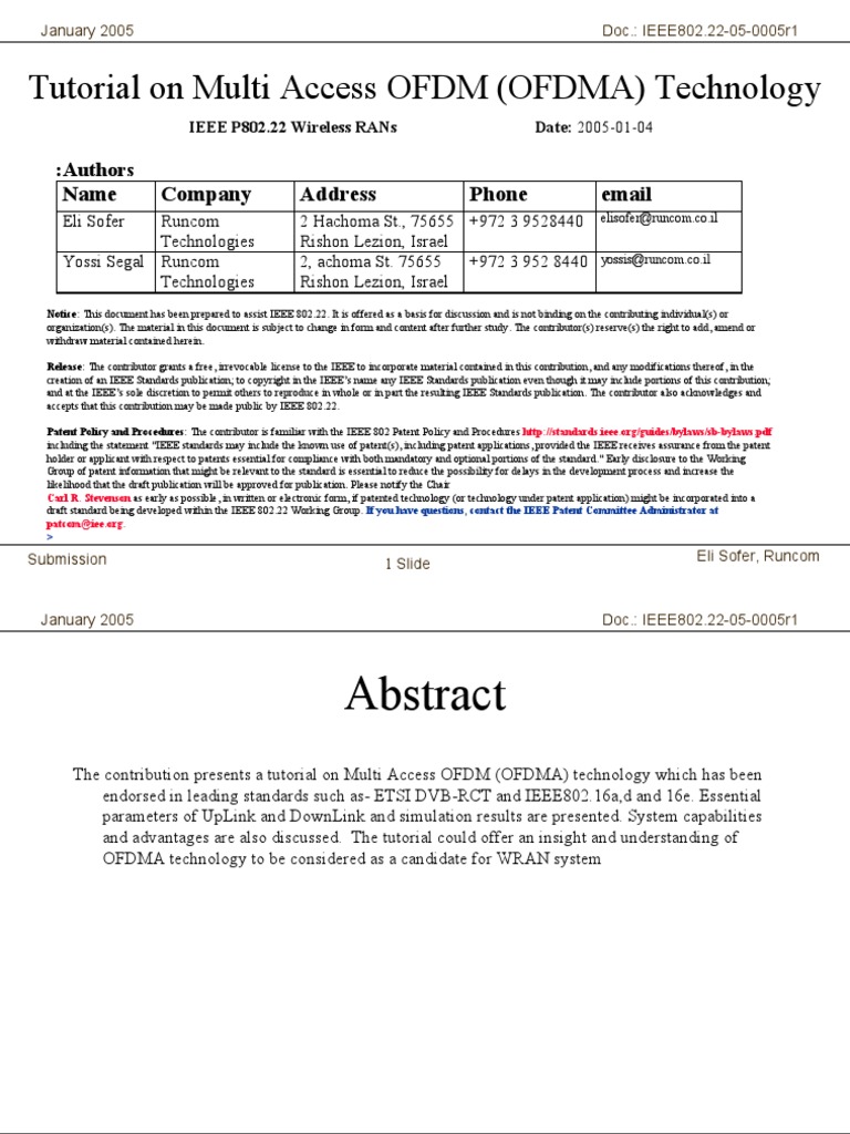 Tutorial On Multi Access OFDM (OFDMA) Technology: Name Company Address ...
