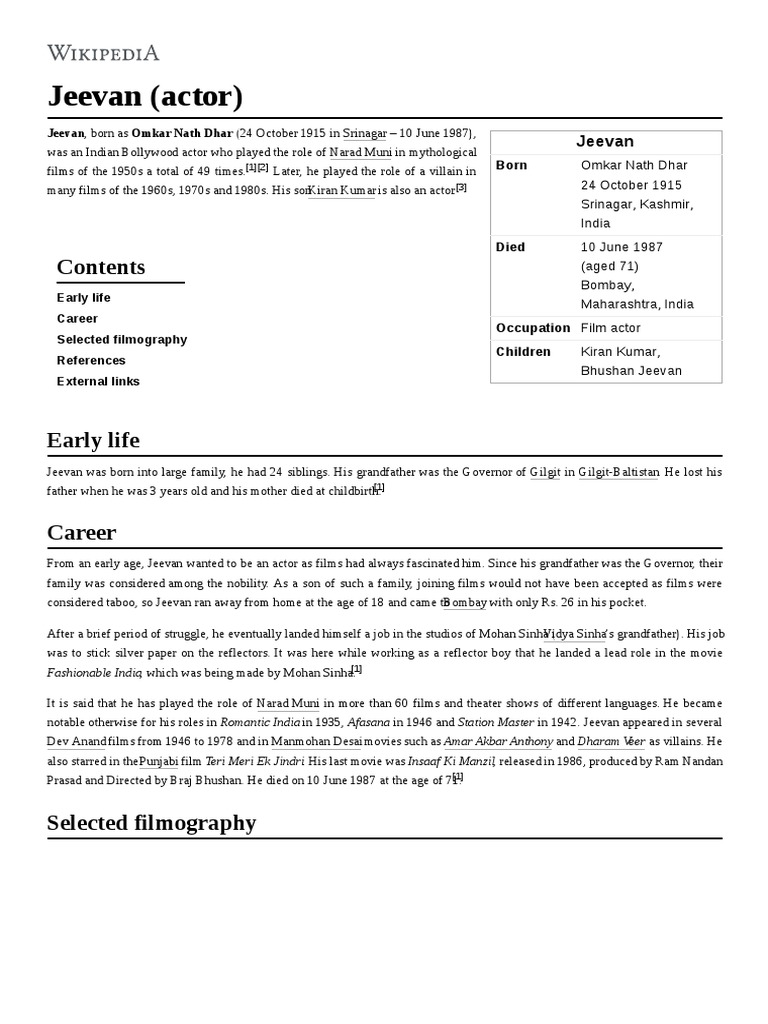 Jeevan (Actor) | Download Free PDF | Film Production Districts | Bollywood