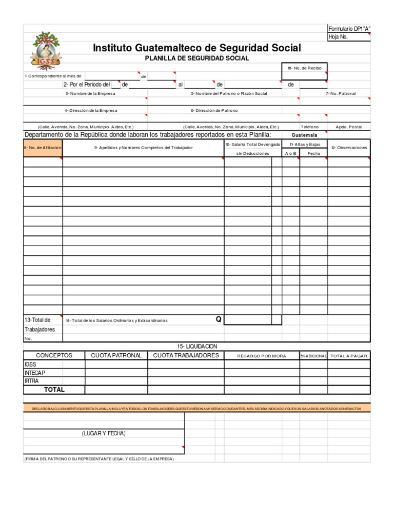 Formato de Planilla de Igss | Labor | Negocios