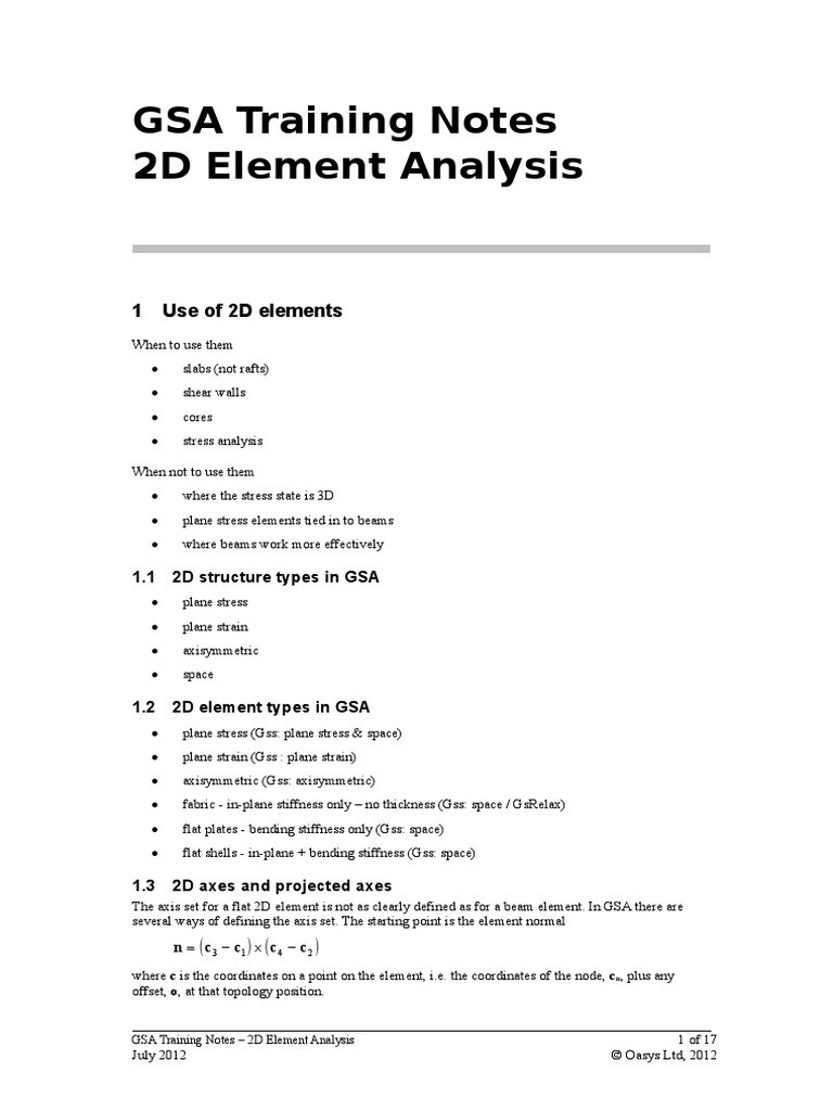 GSA Notes On 2D Element | PDF | Stress (Mechanics) | Cartesian ...