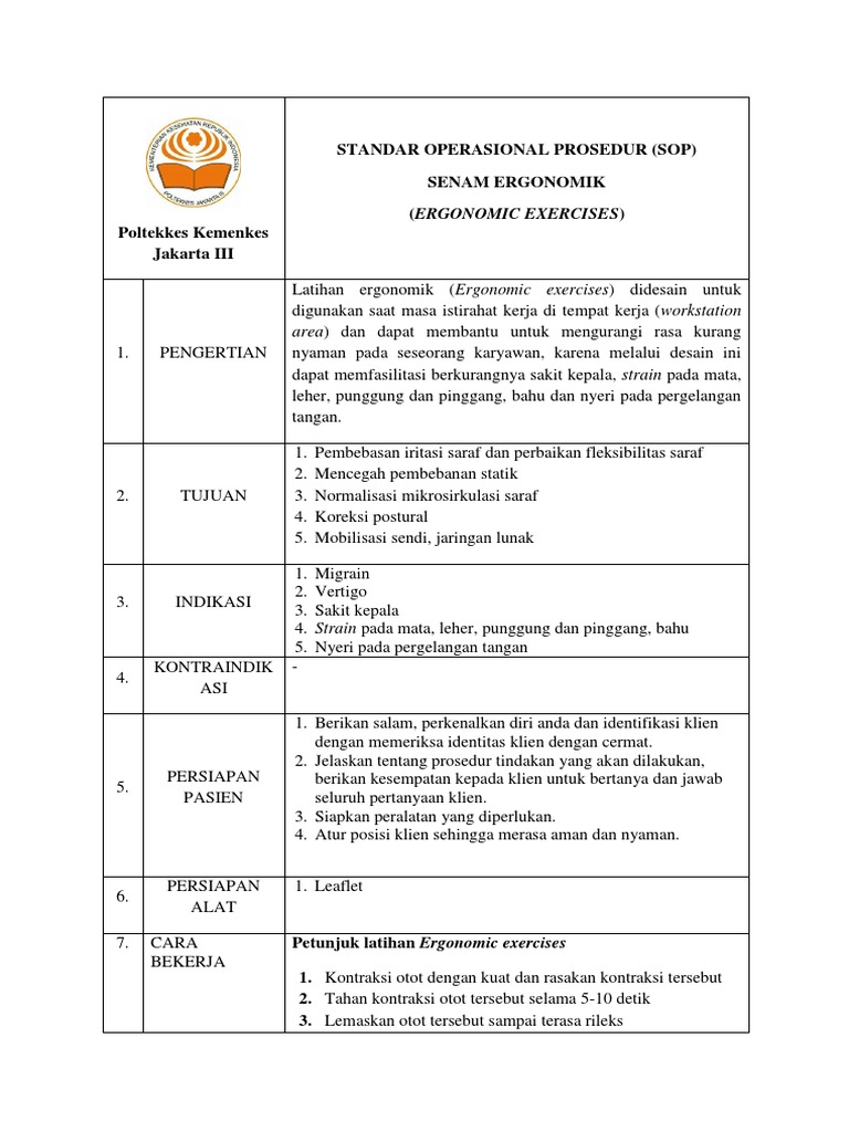 Sop Senam Ergonomik | PDF