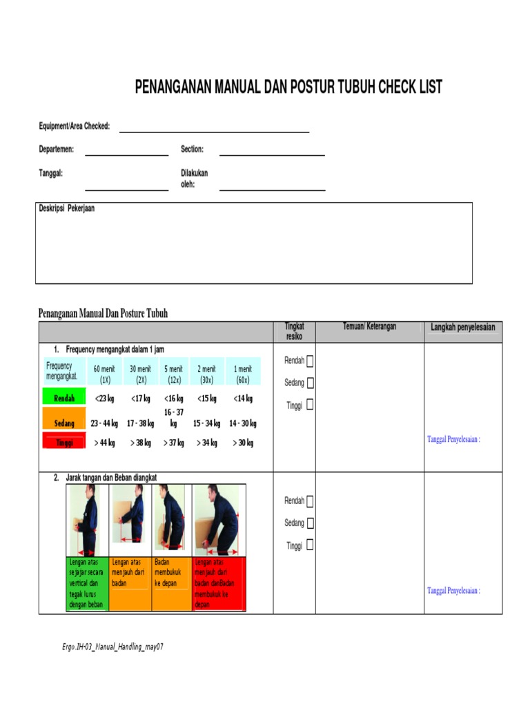 Logsheet - Ergonomic Manual Handling | PDF