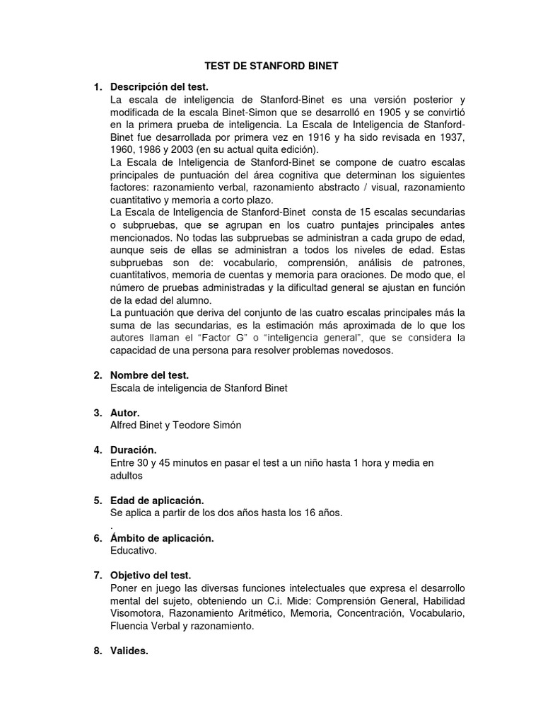 Test de Stanford Binet | Cociente de inteligencia | Psicología Aplicada