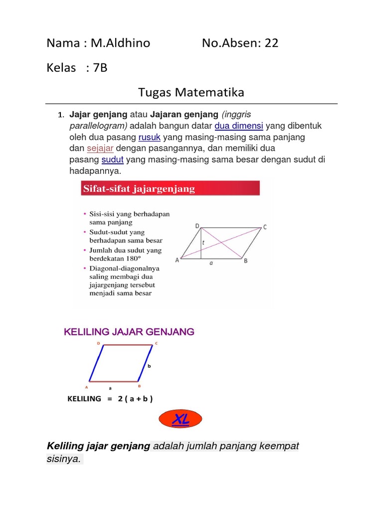 Nama: M.Aldhino No - Absen: 22 Kelas: 7B Tugas Matematika | PDF