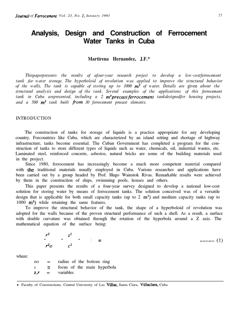 Ferrocement Water Tank Design in Cuba | PDF | Concrete | Stress (Mechanics)