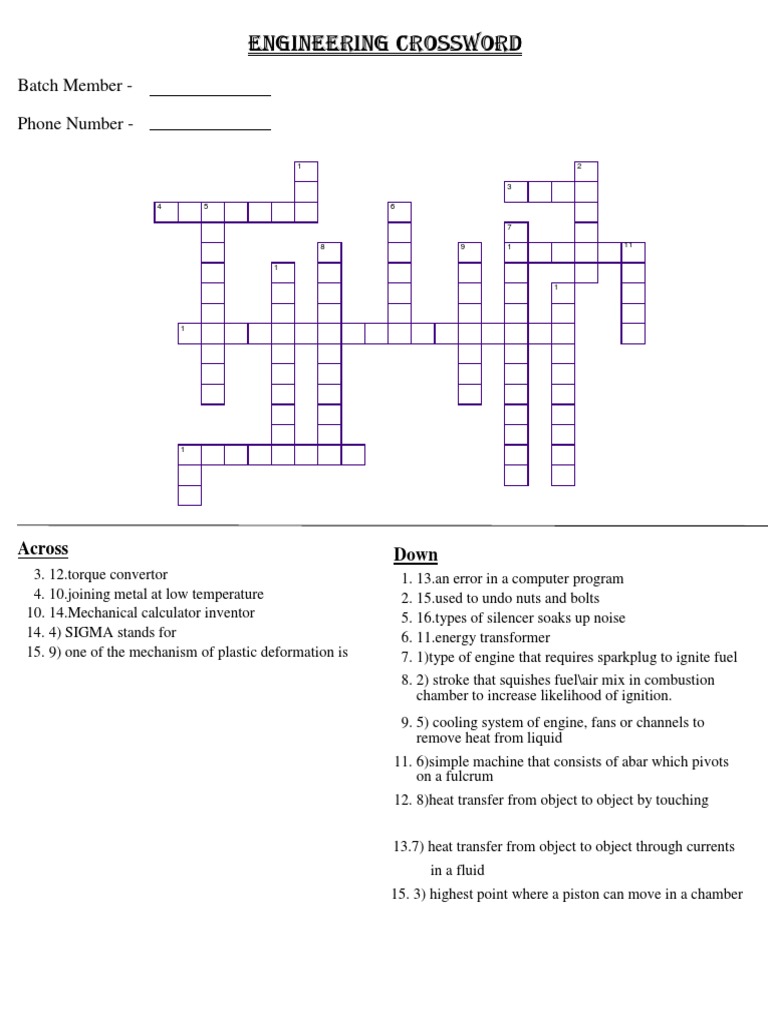 Engineering Crossword Puzzle Answers | PDF | Engines | Combustion