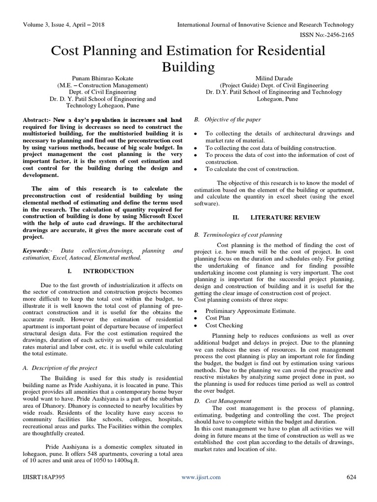 Cost Planning and Estimation For Residential Building | PDF | Cost ...