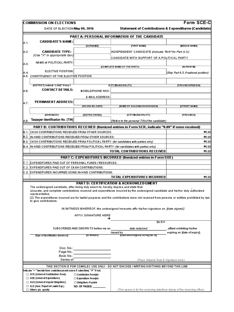 SOCE Form Guidelines for Candidates | PDF | Notary Public | Government