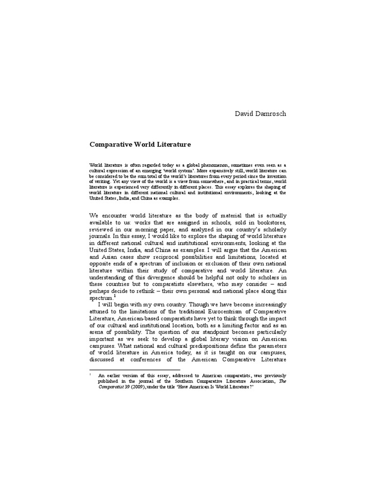Comparative World Literature | PDF | Chinese Literature | The United States