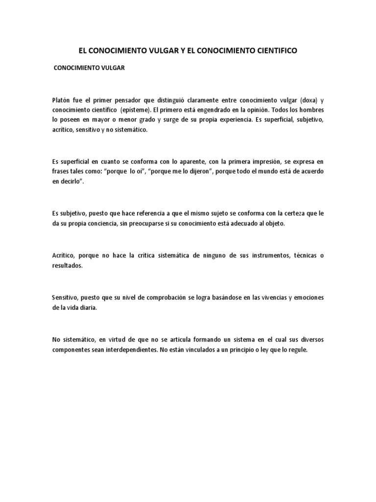 Conocimiento Científico y Conocimiento Vulgar | PDF | Science | Método científico