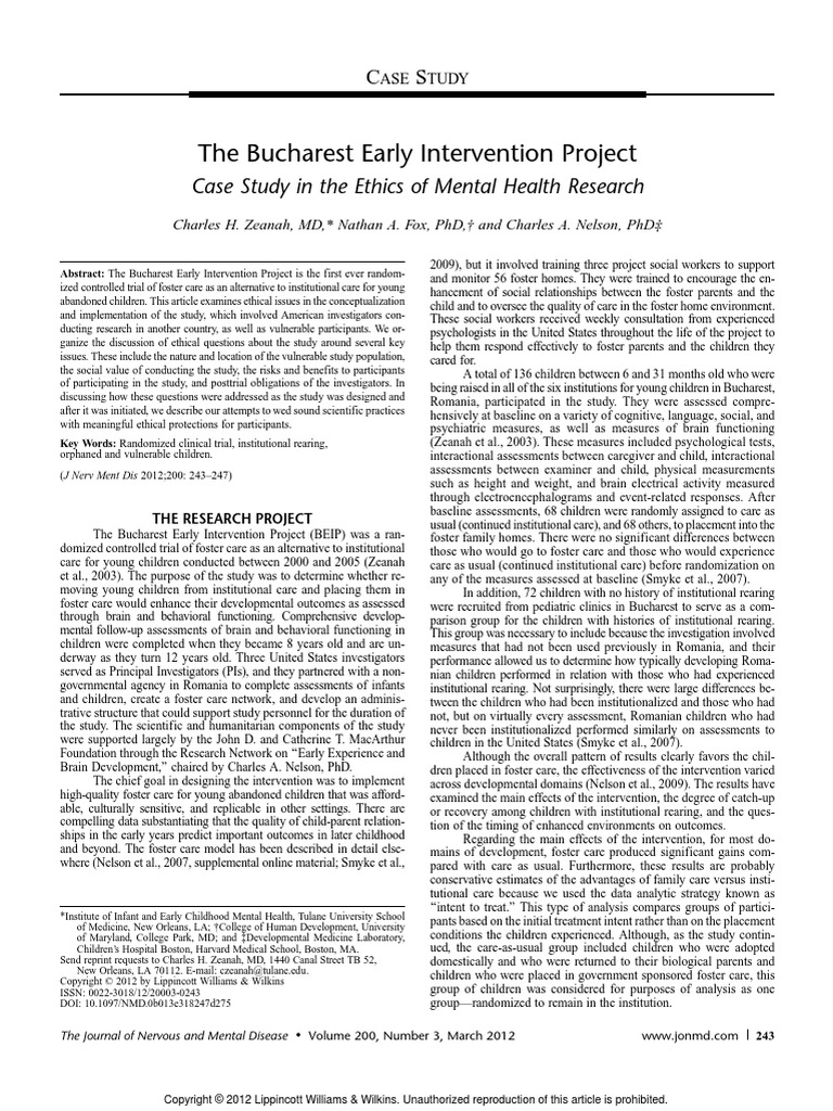 The Bucharest Early Intervention Project: ASE Tudy | PDF | Clinical ...