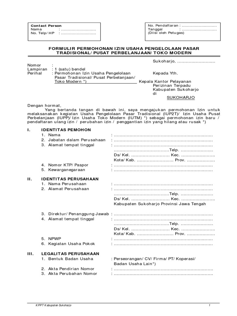 Form Izin Pasar PDF | PDF