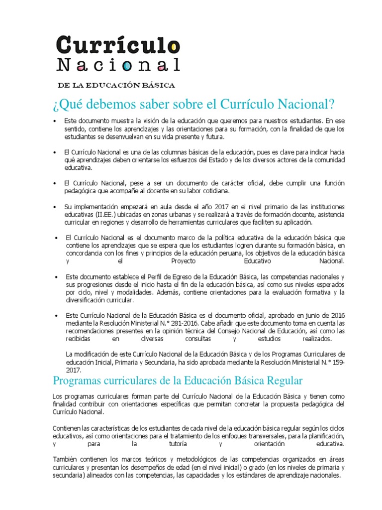 La Visión y Propósito del Currículo Nacional de Educación Básica en el ...