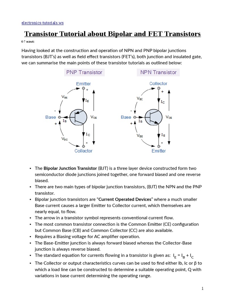Transistor Tutorial: Bipolar vs FET | PDF | Field Effect Transistor ...