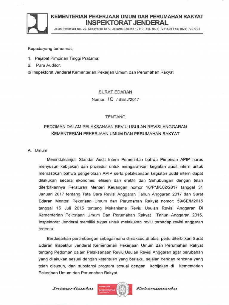 SE Irjen No. 10 Tentang Pedoman Reviu Usulan Revisi Anggaran | PDF