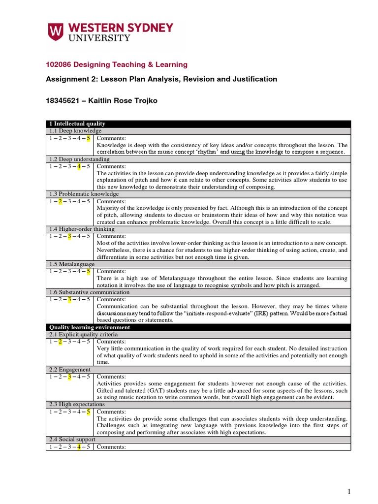 Assignment 2: Lesson Plan Analysis, Revision and Justification ...