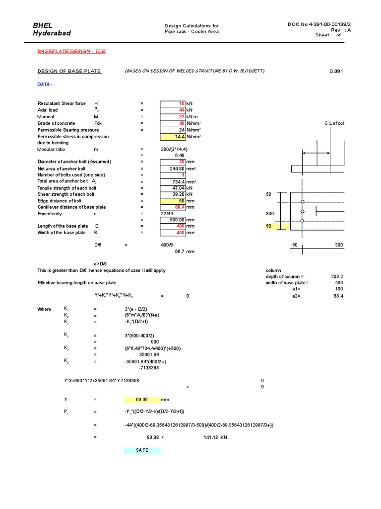 Base Plate Design - 8m Span - Max Vertical Load | PDF | Column | Bending