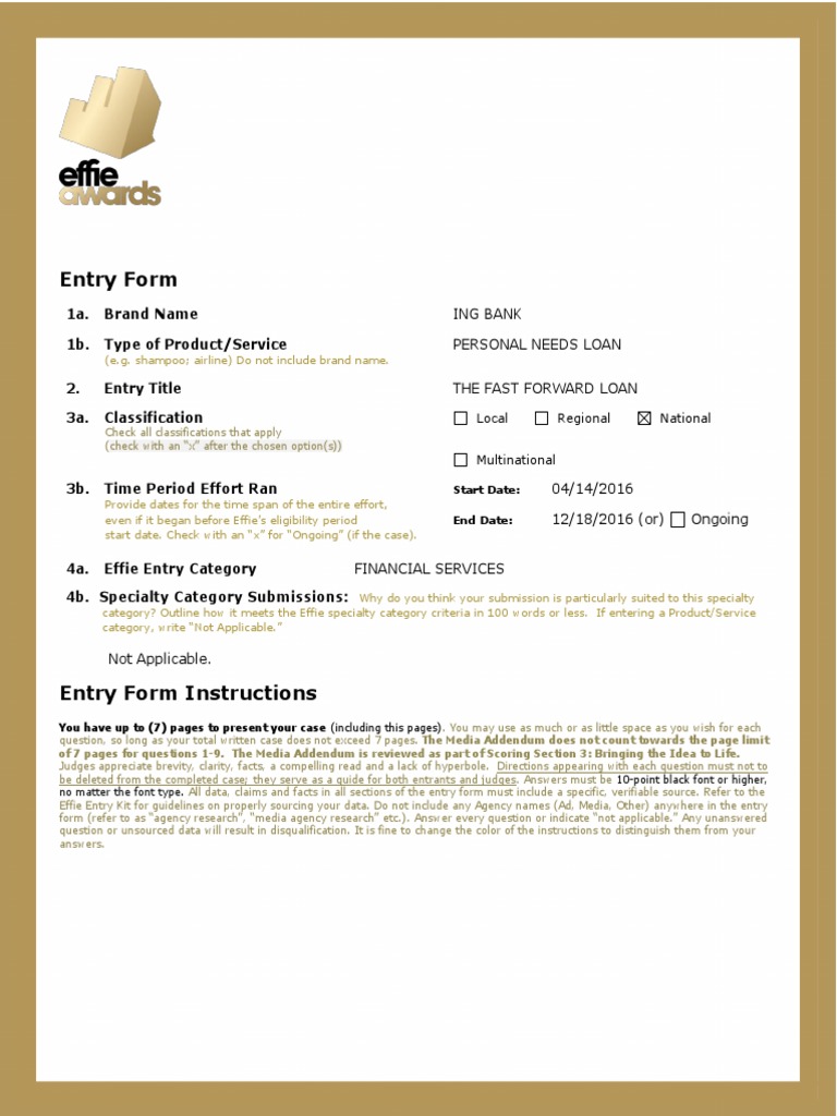 2017 Effie Entry Form ING Loans | PDF | Insight | Advertising