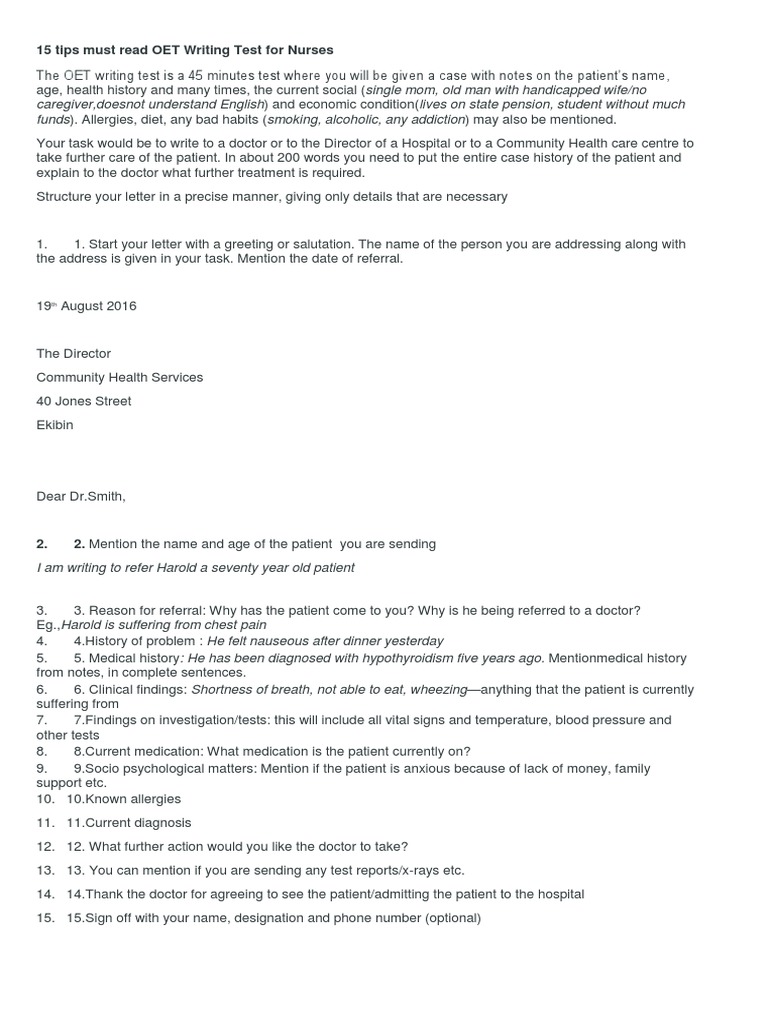 15 Tips Must Read OET Writing Test For Nurses | PDF | Wellness | Lifestyle