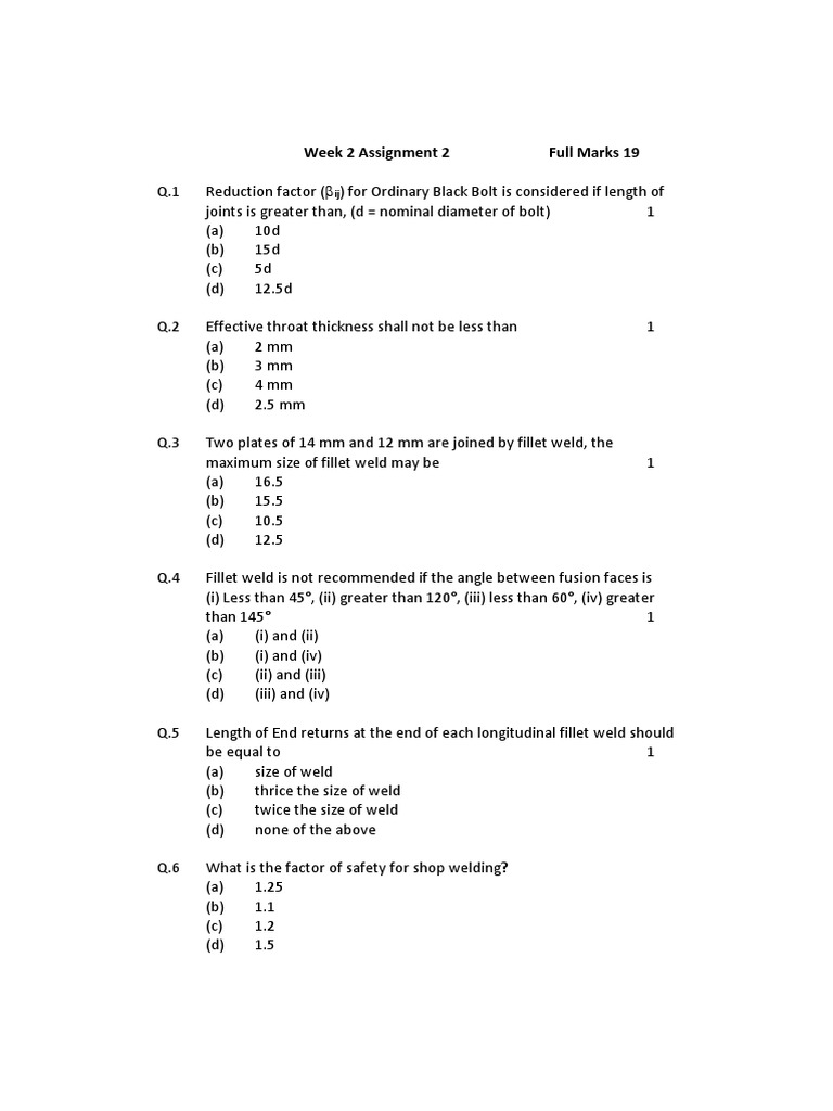 Assignment 2 & Solutionr2 | PDF | Screw | Welding