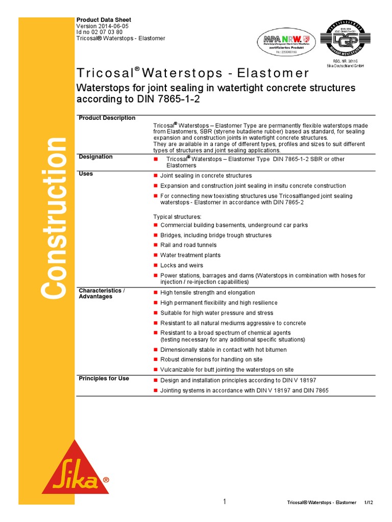 Tricosal Waterstops - Elastomer PB ENG | PDF | Ultimate Tensile ...