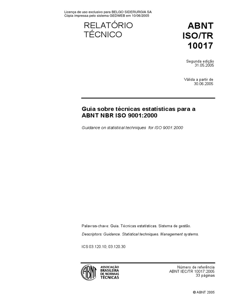 Relatório Técnico: Abnt Iso/Tr 10017 | Qualidade (Negócios) | Produção ...