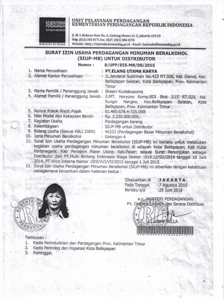 Contoh SIUP MB Distributor | PDF