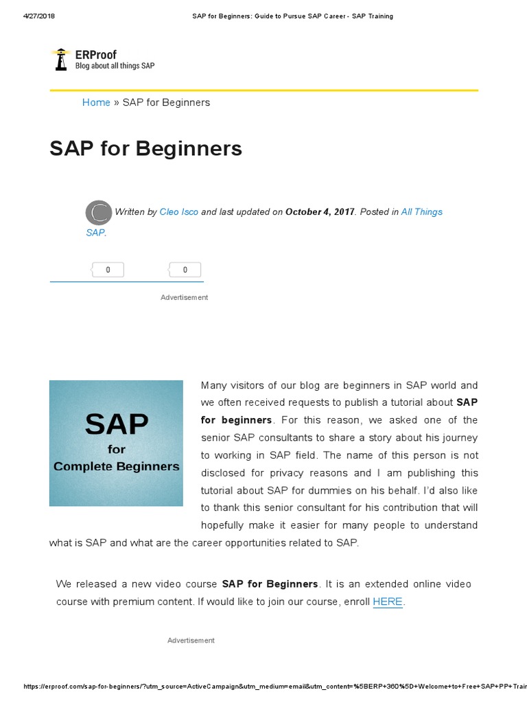 1 - SAP For Beginners - Guide To Pursue SAP Career - SAP Training | PDF ...