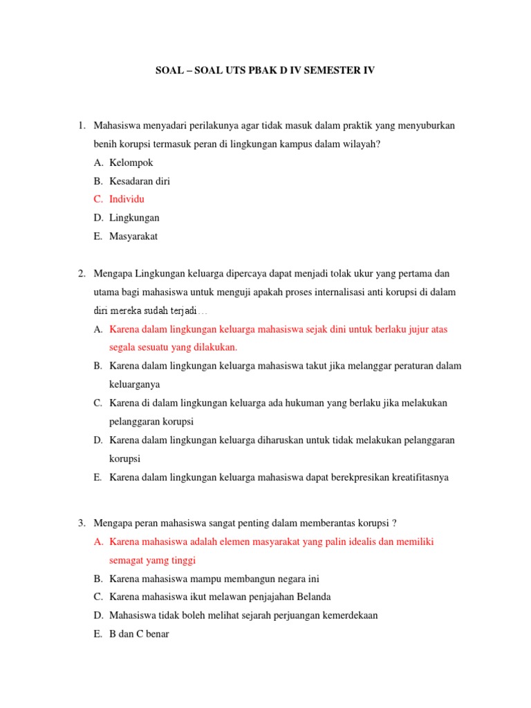 Soal Soal Uts Pbak | PDF