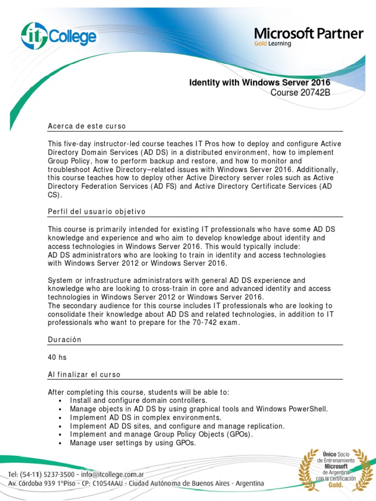 Identity with Windows Server 2016 Course | PDF | Group Policy | Active ...