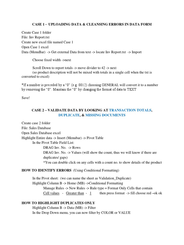 Case 1 - Uploading Data & Cleansing Errors in Data Form: Transaction Totals Duplicate Missing ...