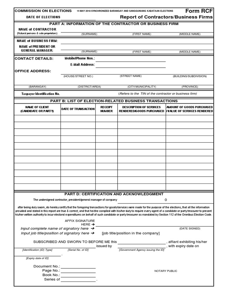 Form RCF: Report of Contractors/Business Firms | PDF | Signature ...