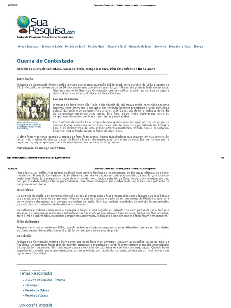 Guerra Do Contestado - História, Causas, Revolta, Resumo Da Guerra PDF ...