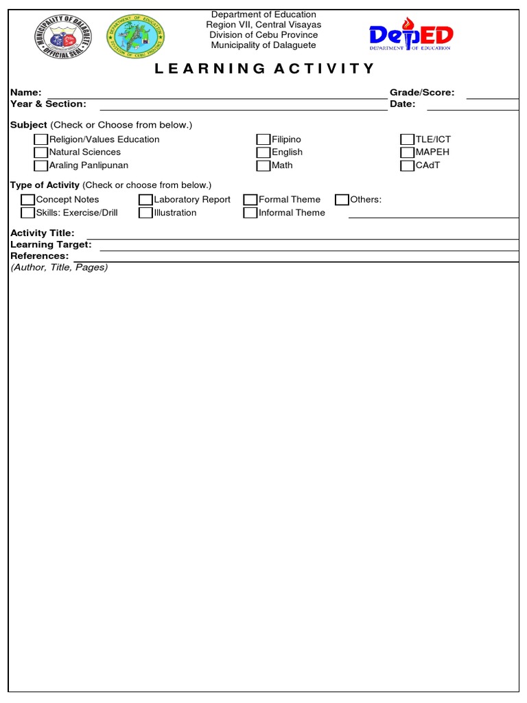 Learning Activity Sheet Template | PDF