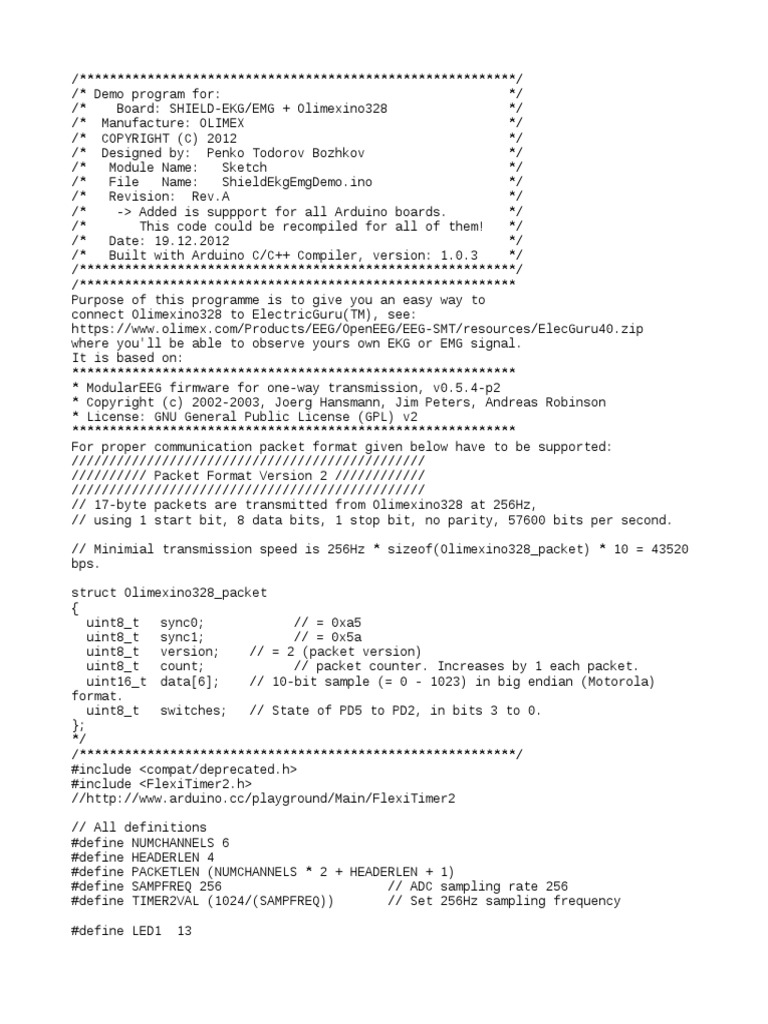 EMG EKG Code For ARDUINO SHIELD | PDF | Parameter (Computer Programming) | Analog To Digital ...