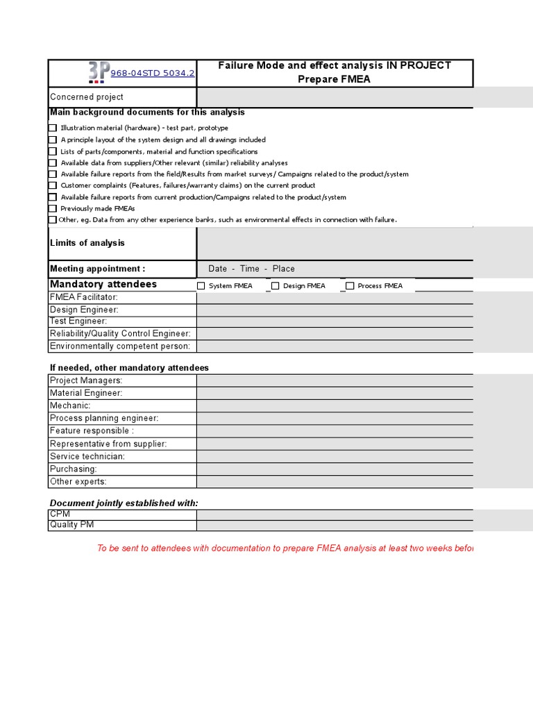 Failure Mode and Effect Analysis Project Preparation | PDF | Reliability Engineering | Systems ...