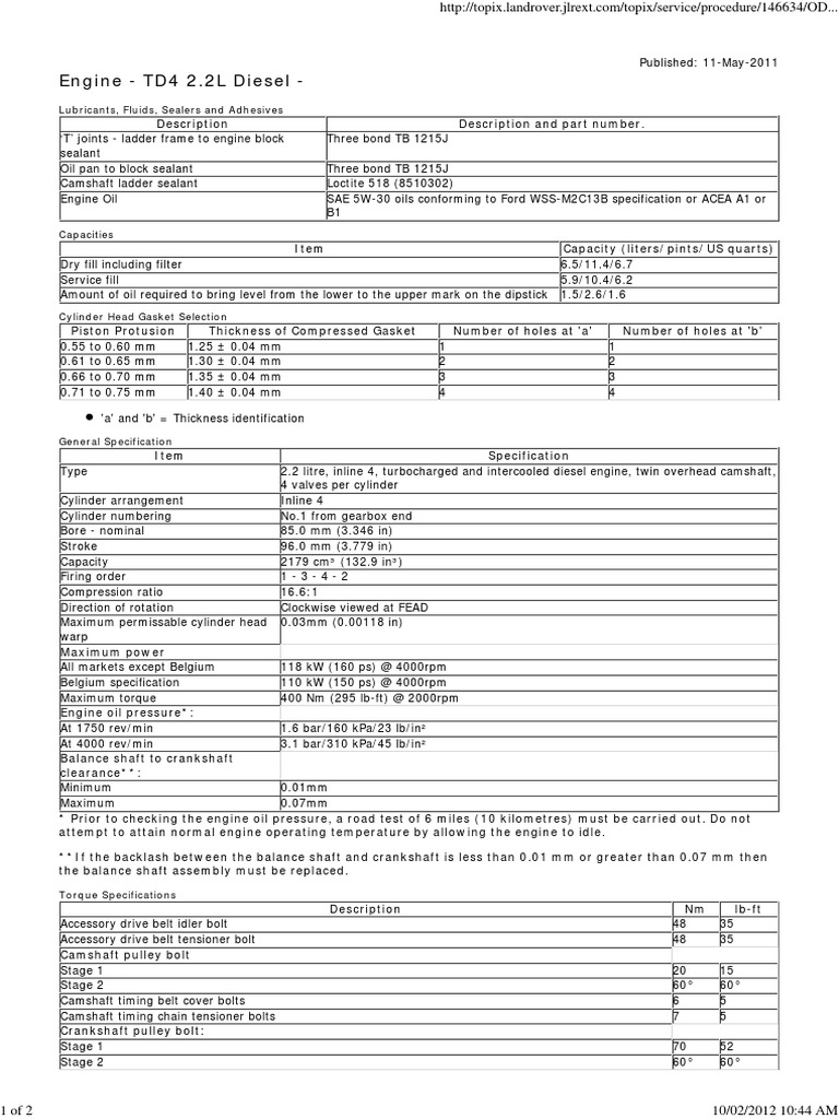 303 01b Engine Td4 Pdf Piston Cylinder Engine