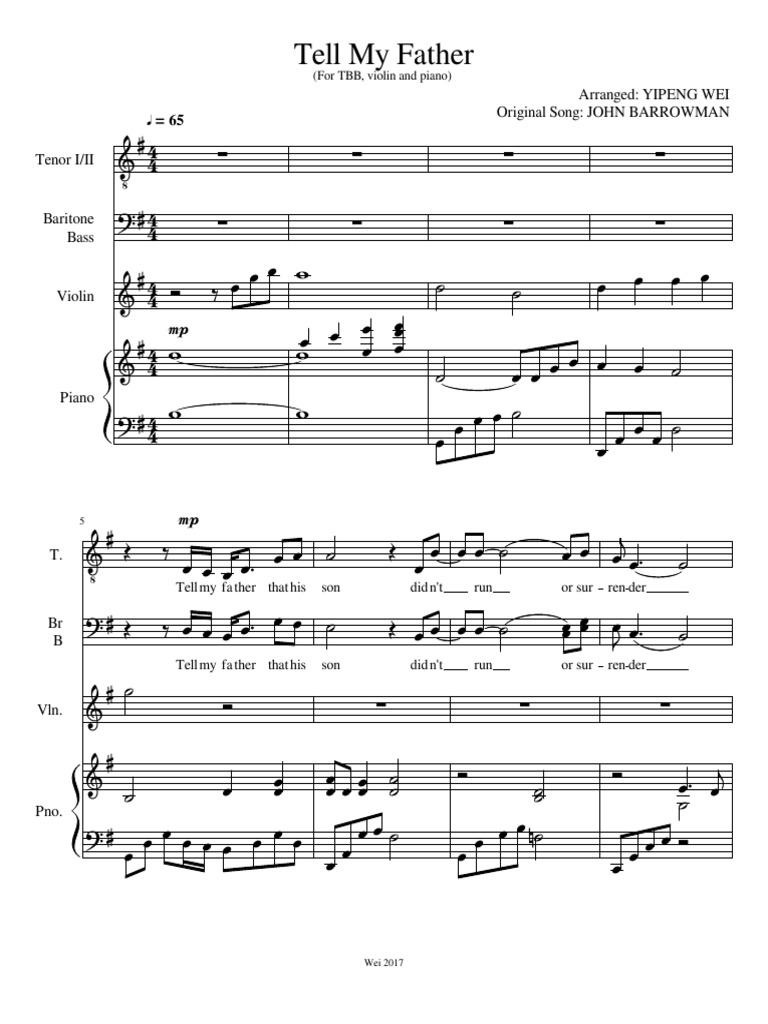 4551811-Tell My Father For TBB Violin and Piano | PDF | Compositions ...