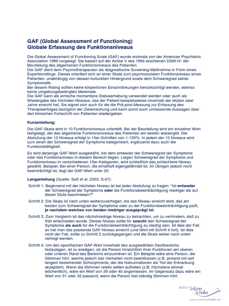 GAF-Skala: Funktionsniveau bewerten | PDF | Psychopathology ...