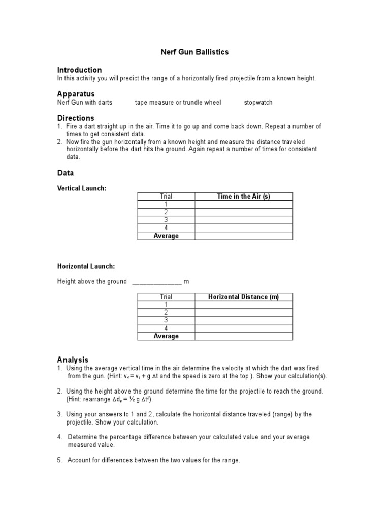 Determining the Range of a Nerf Dart: Using Projectile Motion Equations ...