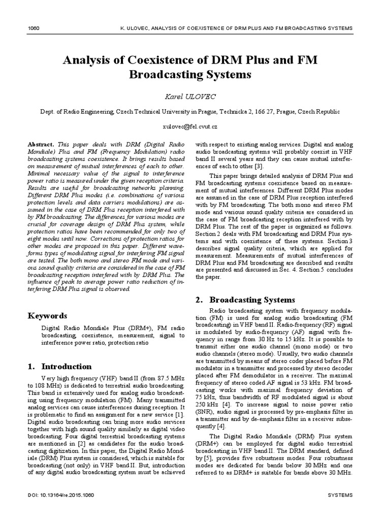 Analysis of Coexistence of DRM Plus and FM Broadcasting Systems | PDF ...
