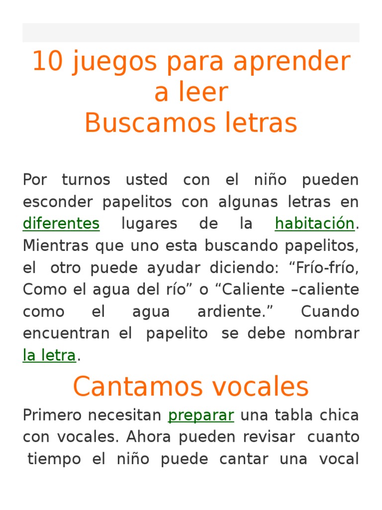 10 Juegos para Aprender A Leer | PDF | Vocal | Gatos