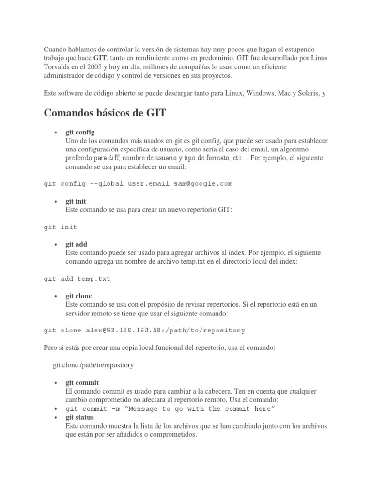 Comandos Básicos de GIT | PDF | Áreas de informática | Tecnología de ...