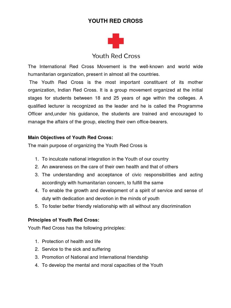 Main Objectives of Youth Red Cross | PDF | International Red Cross And ...