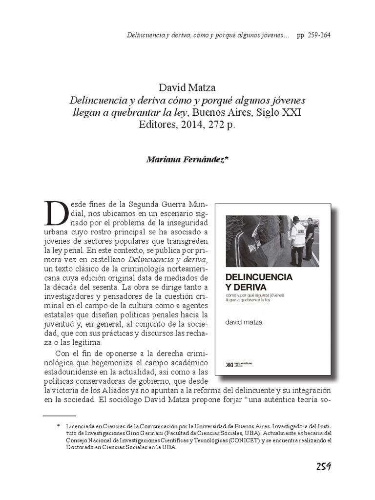 David Matza Delincuencia y Deriva Cómo y Porqué Algunos Jóvenes Llegan ...
