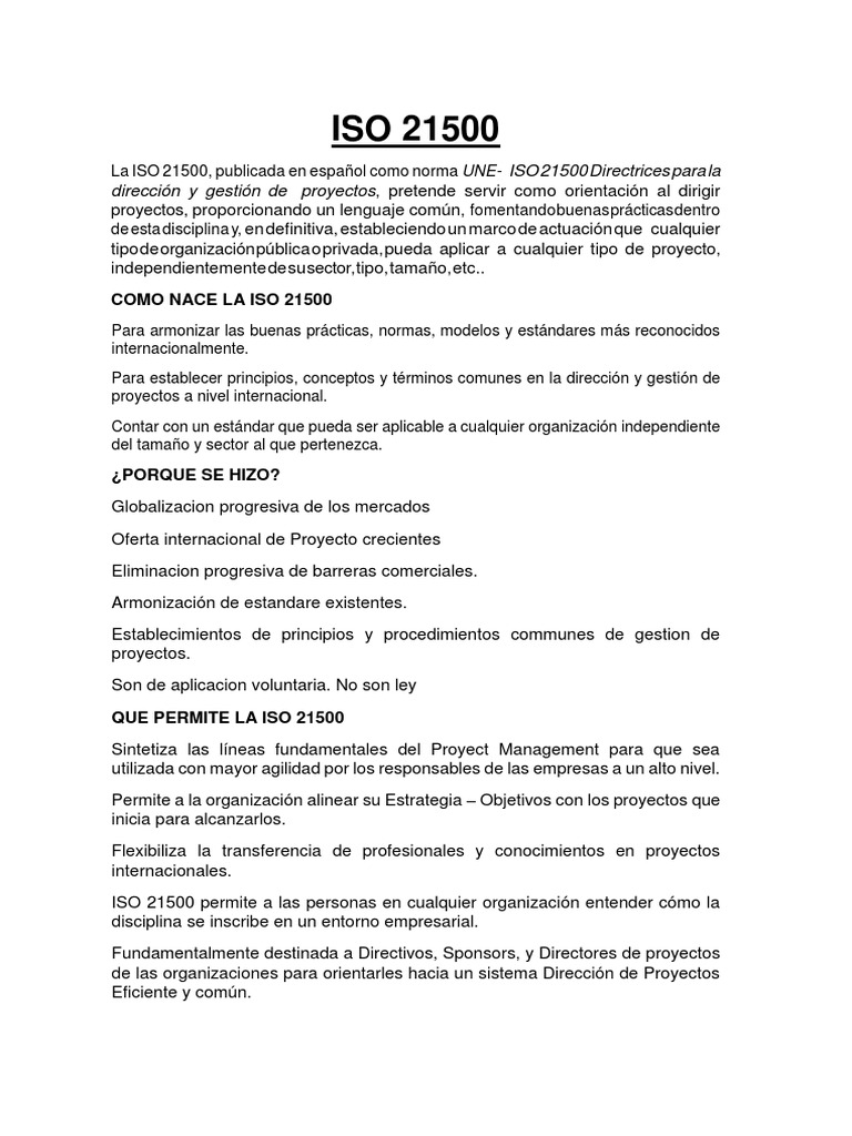 Iso 21500 | PDF | Gestión de proyectos | Organización internacional ...
